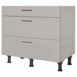 Unterschrank Nobilia ""Touch", vormontiert, mit höhenverstellbaren Sockelfüßen, in den", grau (front: lacklaminat steingrau supermatt, korpus: steingrau), B:90cm H:87cm T:58,3cm, Schränke, Breiten 30, 45, 60 und 90 cm, mit Schubkasten und Auszügen