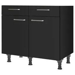 Unterschrank Nobilia ""Touch", vormontiert, Breite 90 cm, Soft-Close-Funktion", schwarz (front: lacklaminat schwarz supermatt, korpus: schwarz), B:90cm H:87cm T:58,3cm, Schränke, bei den Schubkästen, inkl. höhenverstellbare Sockelfüße