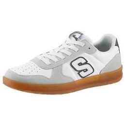 Slip-On Sneaker Skechers "NEW WAVE CUP-CALVEN", Herren, Gr. 42, beige (sanftes weiß, beige), Lederimitat, Textil, Veloursleder, Schuhe, Retro Sneaker, Schnürschuh mit Gummizug
