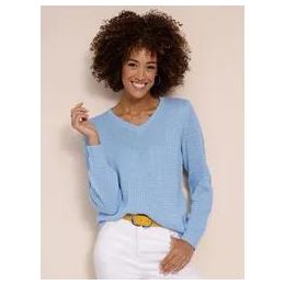 Strickpullover Classic Basics "Langarm-Pullover", Damen, Gr. 46, blau (eisblau), 100% Polyacryl, gemustert, unifarben, Pullover