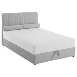 Boxbett "ALISIA", grau (hellgrau), L:211cm, 100% PES, ATLANTIC HOME COLLECTION, Komplettbetten, mit Taschenfederkern, Bettkasten und Kissenrolle im Originalbezug
