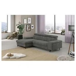 Ecksofa COTTA "Emma L-Form", grau (steel), B:267cm H:97cm T:165cm, Sofas, mit Kopfteilverstellung, wahlweise mit Bettfunktion & Bettkasten