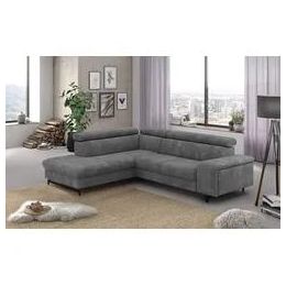 Ecksofa COTTA "Emma L-Form", grau (steel), B:262cm H:97cm T:215cm, Sofas, mit Kopfteilverstellung, wahlweise mit Bettfunktion & Bettkasten