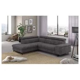 Ecksofa COTTA "Emma L-Form", grau (graphite), B:262cm H:97cm T:215cm, Sofas, mit Kopfteilverstellung, wahlweise mit Bettfunktion & Bettkasten