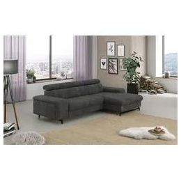 Ecksofa COTTA "Emma L-Form", grau (graphite), B:267cm H:97cm T:165cm, Sofas, mit Kopfteilverstellung, wahlweise mit Bettfunktion & Bettkasten