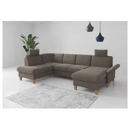 Wohnlandschaft Home Affaire "Rochelle, U-Form", braun (schlamm), B:314cm H:90cm T:195cm, 100% Polyester, Sofas, optional mit Armteilverstellung, mit Bettfunktion & Bettkasten