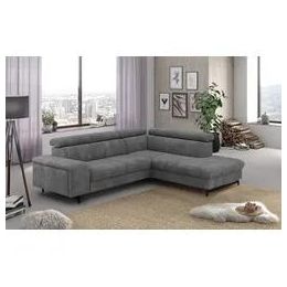 Ecksofa COTTA "Emma L-Form", grau (steel), B:262cm H:97cm T:215cm, Sofas, mit Kopfteilverstellung, wahlweise mit Bettfunktion & Bettkasten