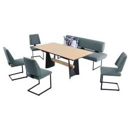K+w Komfort & Wohnen Essgruppe K+W KOMFORT & WOHNEN "Longbeach", blau (petrol,), B:204cm H:89cm T:71cm, Sitzmöbel-Sets, Essgruppe in Spitzkissenoptik mit 4 Freischwingern, Gestell in Metall