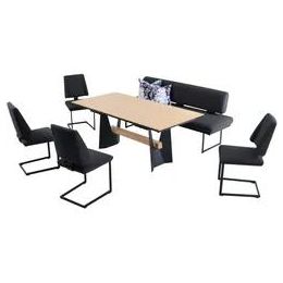 K+w Komfort & Wohnen Essgruppe K+W KOMFORT & WOHNEN "Longbeach", blau (marine,), B:204cm H:89cm T:71cm, Sitzmöbel-Sets, Essgruppe in Spitzkissenoptik mit 4 Freischwingern, Gestell in Metall