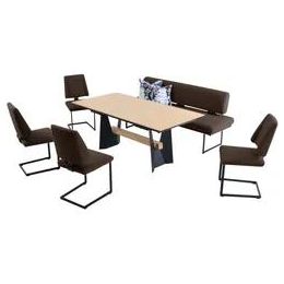 K+w Komfort & Wohnen Essgruppe K+W KOMFORT & WOHNEN "Longbeach", braun (dunkelbraun,), B:204cm H:89cm T:71cm, Sitzmöbel-Sets, Essgruppe in Spitzkissenoptik mit 4 Freischwingern, Gestell in Metall