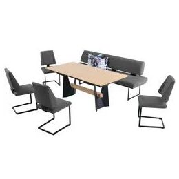 K+w Komfort & Wohnen Essgruppe K+W KOMFORT & WOHNEN "Longbeach", grau (grau,), B:224cm H:89cm T:71cm, Sitzmöbel-Sets, Essgruppe in Spitzkissenoptik mit 4 Freischwingern, Gestell in Metall