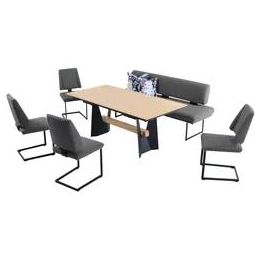 K+w Komfort & Wohnen Essgruppe K+W KOMFORT & WOHNEN "Longbeach", grau (grau,), B:204cm H:89cm T:71cm, Sitzmöbel-Sets, Essgruppe in Spitzkissenoptik mit 4 Freischwingern, Gestell in Metall