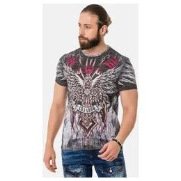 Cipo & Baxx T-Shirt CIPO & BAXX "T-Shirt", Herren, Gr. L, grau, 50% Baumwolle;50% Polyester, bedruckt, casual, regular fit, Rundhals, Kurzarm, Shirts, mit Laserdruck