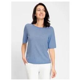 Kurzarmpullover Inspirationen "Feinstrick-Pullover", Damen, Gr. 44/46, blau (blau, meliert), 70% Wolle, 30% Kaschmir, gemustert, meliert, Pullover