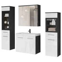 Badmöbel-Set Welltime "MADRIT II, Schrank mit Waschbecken, 2 Hänger, Spiegelschrank", matera antrazit, weiß hochglanz, B:120,4cm H:131,5cm T:34,5cm, Holzwerkstoff, Kastenmöbel-Sets, Hängende Badmöbel mit Glaseinsätzen – in vielen Farben erhältlich