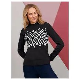Stehkragenpullover Classic Basics "Stehkragen-Pullover", Damen, Gr. 40, schwarz-weiß (schwarz, ecru), 100% Polyacryl, Norwegermuster, gemustert, Pullover