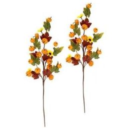 Kunstzweig I.GE.A. "Herbstzweige", orange, B:16cm H:65cm L:65cm, Obermaterial: 50% Kunststoff, 50% Polyester, Kunstpflanzen, Mit Sonnenblumen, Kürbissen und Herbstlaub, 2er Set