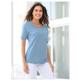 Kurzarmshirt Classic Basics "Shirt", Damen, Gr. 44, blau (bleu), 100% Baumwolle, unifarben, Rundhals, Shirts