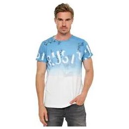T-Shirt Rusty Neal, Herren, Gr. XL, blau, 100% Baumwolle, bedruckt, normal, Rundhals, Kurzarm, Shirts, mit farblichem Übergang