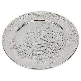 Dekotablett I.GE.A. "Keramik-Schale", silber, B:25cm H:2cm, Keramik, Dekoschalen, Dekoschale silber Tablett Weihnachtsdeko Deko Advents-Tablett rund