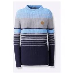 Stehkragenpullover Casual Looks "Stehkragen-Pullover", Damen, Gr. 44, blau (marine, steingrau), 100% Baumwolle, gemustert, gestreift, mehrfarbig, Pullover