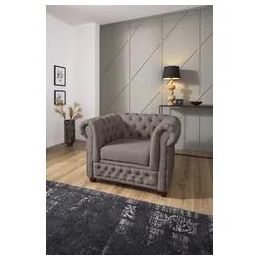 Chesterfield-Sessel Home Affaire "New Castle Sessel", grau (taupe), B:104cm H:72cm T:86cm, Sessel, hochwertige Knopfheftung, B/T/H: 104/86/72 cm