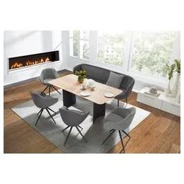 K+w Komfort & Wohnen Essgruppe K+W KOMFORT & WOHNEN "ZOOM", grau (zinn 88, grau 80,), Flachgewebe Q2 2250 Leder Longlife BRONCO, Sitzmöbel-Sets, abgerundete Essgruppe in Materialmix, Solobank, 4 Sesseln und 1 Tisch