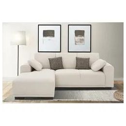 Ecksofa Home Affaire "BORNHOLM L-Form mit Recamiere, Maße B/T/H: 234/162/85 cm", beige (natur), B:234cm H:85cm T:162cm, Struktur (100% Polyester), Luxus-Microfaser (100% Polyester), Luxus-Microfaser Lederoptik (100% Polyester);100% Polyester Struktur, Sofas, Recamiere links oder rechts bestellbar, Wellenfederung, inkl. 2 Kissen, Topseller