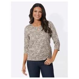Rundhalsshirt Classic Basics "Rundhals-Shirt", Damen, Gr. 42, grau (taupe, ecru, bedruckt), 100% Baumwolle, Paisley, gemustert, Rundhals, Shirts