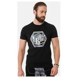 Cipo & Baxx T-Shirt CIPO & BAXX "T-Shirt", Herren, Gr. S, schwarz, 95% Baumwolle;5% Elasthan, bedruckt, casual, regular fit, Rundhals, Kurzarm, Shirts, gerade geschnitten