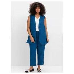Kurzweste sheego, Damen, Gr. 40, blau (blaubeere), 55% Leinen, 45% Viskose, unifarben, Westen
