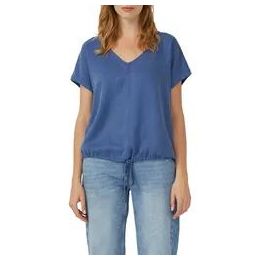 Kurzarmbluse s.Oliver, Damen, Gr. 38, blau, Web, Obermaterial: 100% Lyocell, unifarben, regular fit taillenbedeckt, V-Ausschnitt, Blusen, mit Tunnelzug am Saum