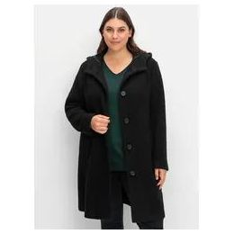 Kurzmantel sheego, Damen, Gr. 46, schwarz, 90% Polyester, 10% Wolle, Taschenfutter:100% Polyester, unifarben, unifarben mit Farbeinsatz, unifarben mit Farbeinsätzen, Mäntel