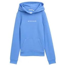Kapuzensweatshirt Tom Tailor, Mädchen, Gr. 164, blau (sicilian blau), Sweatware, Obermaterial: 100% Baumwolle, casual, regular fit hüftbedeckend, Rundhals, Langarm Bündchen, Sweatshirts, mit Logoprint auf der Brust