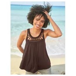 Shirttop Heine, Damen, Gr. 42, braun (schoko), 95% Viskose, 5% Elasthan, unifarben, Rundhals, Tops