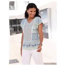 V-Shirt Classic Basics "V-Shirt", Damen, Gr. 52, blau (taubenblau, hellblau, bedruckt), 100% Baumwolle, gemustert, geblümt, mehrfarbig, V-Ausschnitt, Shirts