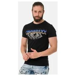 Cipo & Baxx T-Shirt CIPO & BAXX "T-Shirt", Herren, Gr. XL, schwarz, 95% Baumwolle;5% Elasthan, bedruckt, casual, regular fit, Rundhals, Kurzarm, Shirts, extravaganter Marken-Schriftzug