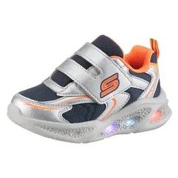 Sneaker Skechers "Skechers METEOR-LIGHTS", Kinder, Gr. 24, bunt (silberfarben, orange), Lederimitat, kontrastfarbene Details, Sportlich, Schuhe, Klettschuh mit Blinkfunktion, Größenschablone zum Download