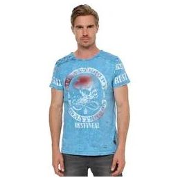 T-Shirt Rusty Neal, Herren, Gr. XL, blau, 100% Baumwolle, bedruckt, normal, Rundhals, Shirts, mit Markenprint