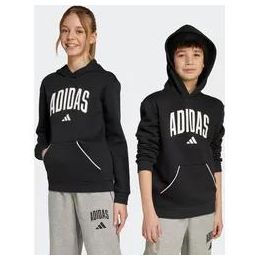 Kapuzensweatshirt Adidas SPORTSWEAR "J CLGT OH FL HD", Kinder, Gr. 152, schwarz-weiß (schwarz, weiß), Obermaterial: 55% Baumwolle, 36% Polyester, 9% Viskose, sportlich, Sweatshirts