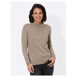 Stehkragenpullover Casual Looks "Stehkragen-Pullover", Damen, Gr. 44, beige (sesam), 50% Baumwolle, 50% Polyacryl, unifarben, Langarm, Pullover