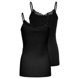 Longtop Only "ONLLULU LACE SINGLET 2PACK CS JRS", Damen, Gr. M, schwarz pack:schwarz, Jersey, Obermaterial: 100% Baumwolle, unifarben, modisch, V-Ausschnitt, ohne Ärmel, Tops