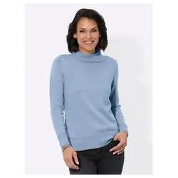 Stehkragenpullover Casual Looks "Stehkragen-Pullover", Damen, Gr. 40, blau (eisblau), 50% Baumwolle, 50% Polyacryl, unifarben, Langarm, Pullover