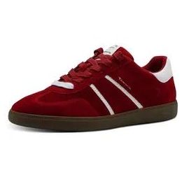 Plateausneaker Tamaris, Damen, Gr. 37, rot (merlot), Lederimitat, Veloursleder, unifarben mit Farbeinsatz, Schuhe, Freizeitschuh, Halbschuh, Schnürschuh mit gepolstertem Schaftrand