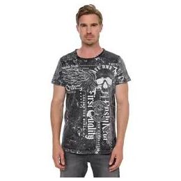 T-Shirt Rusty Neal "Rusty Neal", Herren, Gr. XL, schwarz, 100% Baumwolle, bedruckt, normal, Rundhals, Kurzarm, Shirts, mit Allover-Print