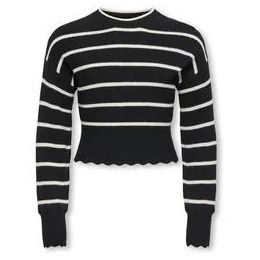 Strickpullover KIDS Only "KOGIBI LS O-NECK PULLOVER CP KNT NOOS", Mädchen, Gr. 110/116, weiß (schwarz stripes:weißcap gray), Strick, Obermaterial: 50% Viskose, 27% Nylon, 23% Polyester, gestreift, regular fit taillenlang, Rundhals, Bündchen, Pullover