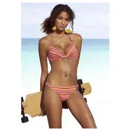 Push-Up-Bikini Lascana, Damen, Gr. 40, Cup C, orange (orange gestreift), Polyamid, Glitzerstreifen, gestreift, strukturiert, Bikini-Sets, mit goldfarbenen Glitzerstreifen