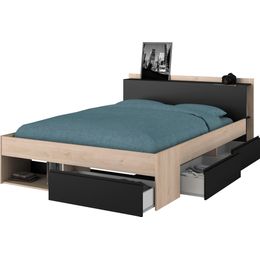 Stauraumbett Parisot "Parisot Stauraumbett Most", braun (eiche jackson, schwarz, eiche jackson, schwarz), B:170cm H:79cm L:220cm, Betten, mit 3 Schubladen