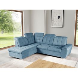 Ecksofa WERK2 "Brindisi, Multifunktion, bequem & komfortabel, Breite 263cm, L-Form", blau (hellblau), B:263cm H:105cm T:212cm, 95% Polyester, 5% Nylon, Sofas, Ecksofa, mit verstellbaren Kopfteilen, Bettfunktion & Bettkasten