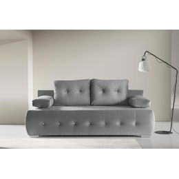 Schlafsofa WERK2 "Monaco Design Bettsofa, pflegeleichter Samtoptik Bezug, Breite 205cm", grau, B:205cm H:90cm T:105cm, 100% Polyester, Sofas, Schlafsofa, 2-Sitzer Schlafcouch mit Bettkasten & funkelnden Ziersteinchen